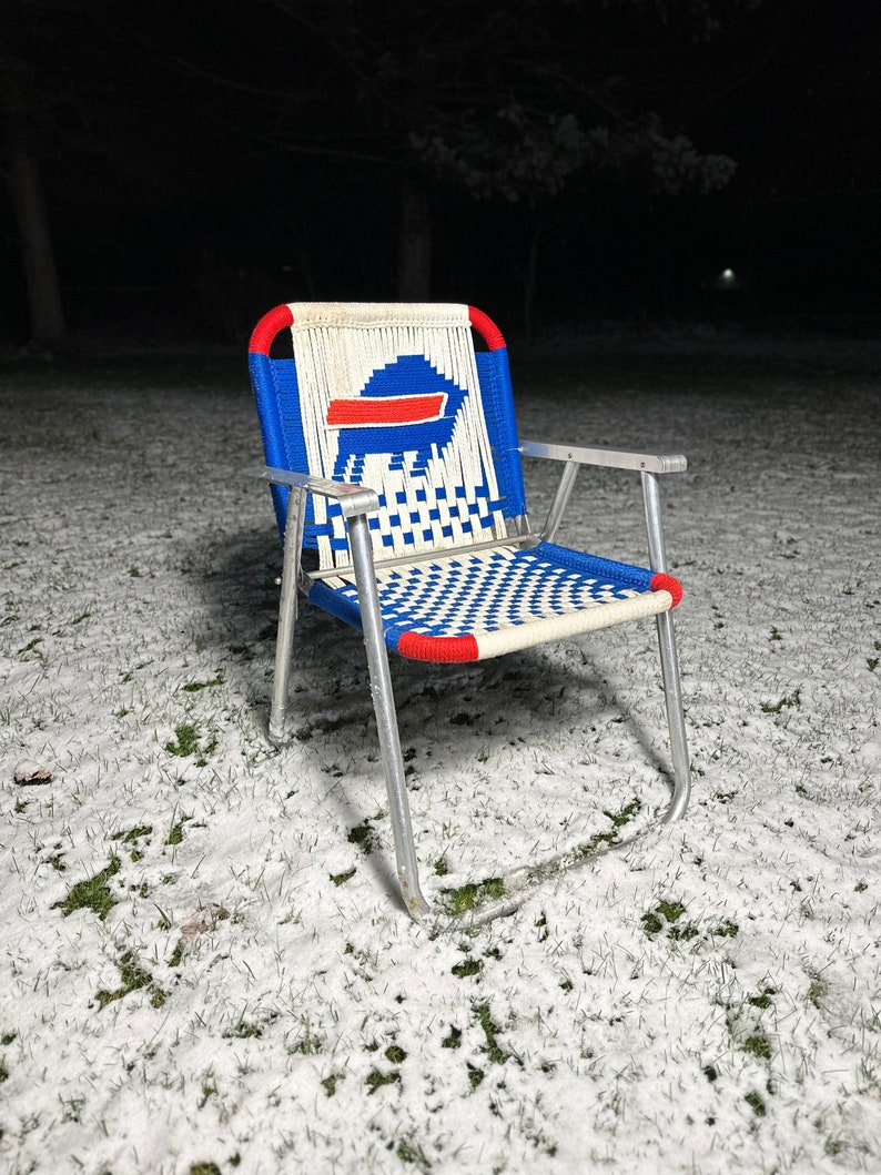 Vintage Buffalo Bills Macrame Lawn Chair, Handmade Aluminum Folding ...