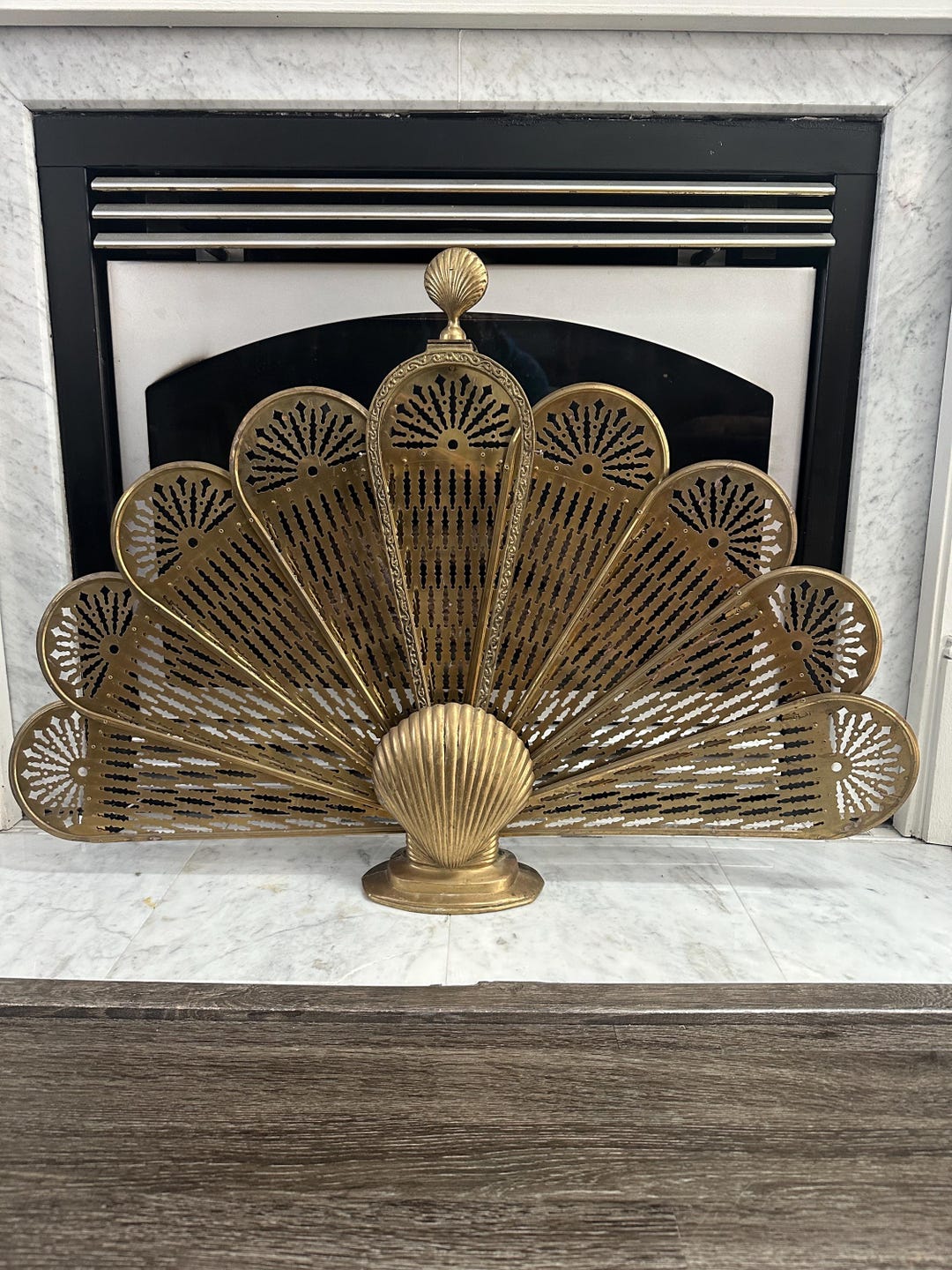 Vintage Brass Peacock Fireplace Screen-peacock Fireplace Folding Screen ...
