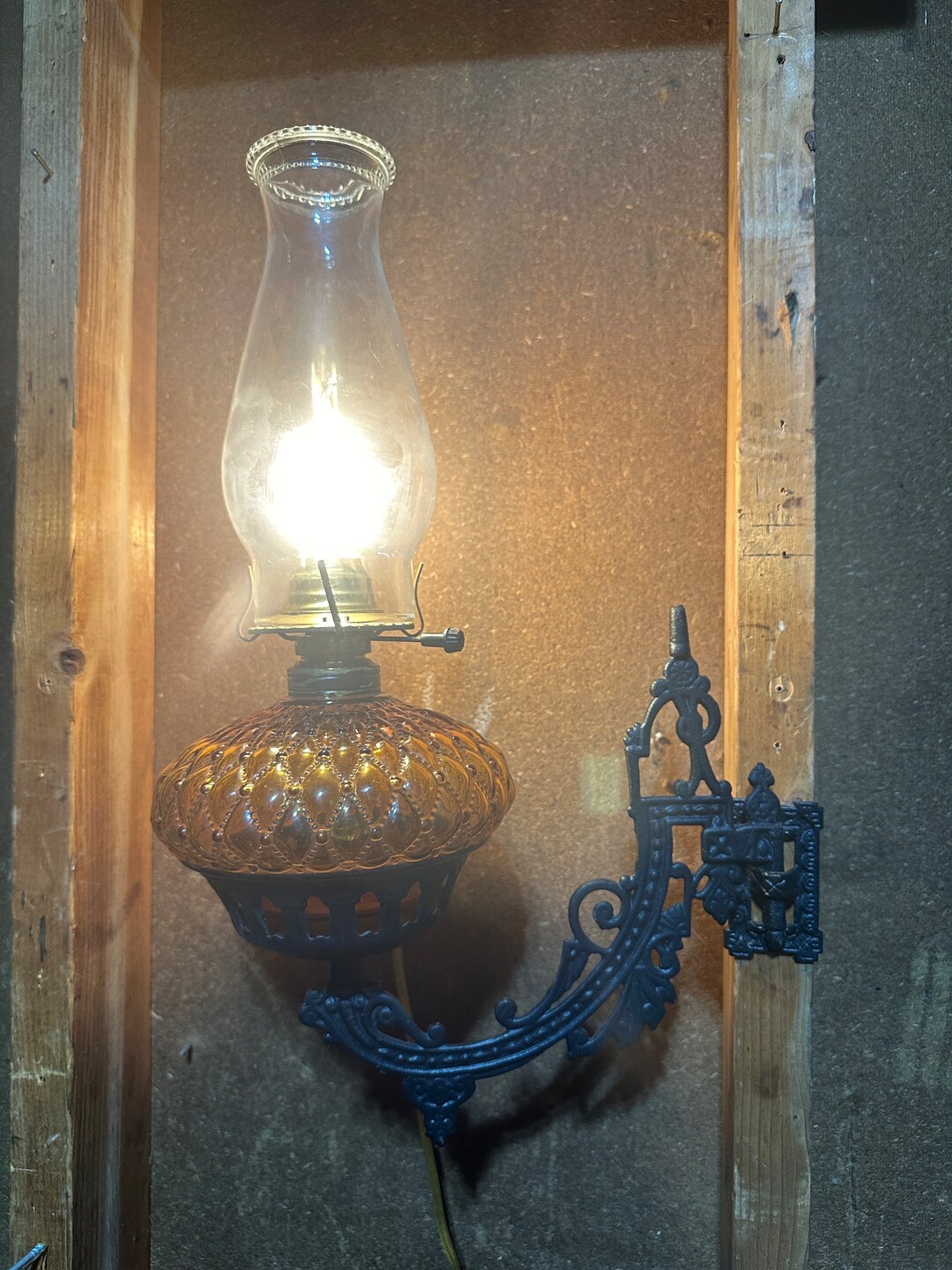 Vintage Hurricane Oil Lamp-cast Iron Swing Arm Lamp Converted Electric ...