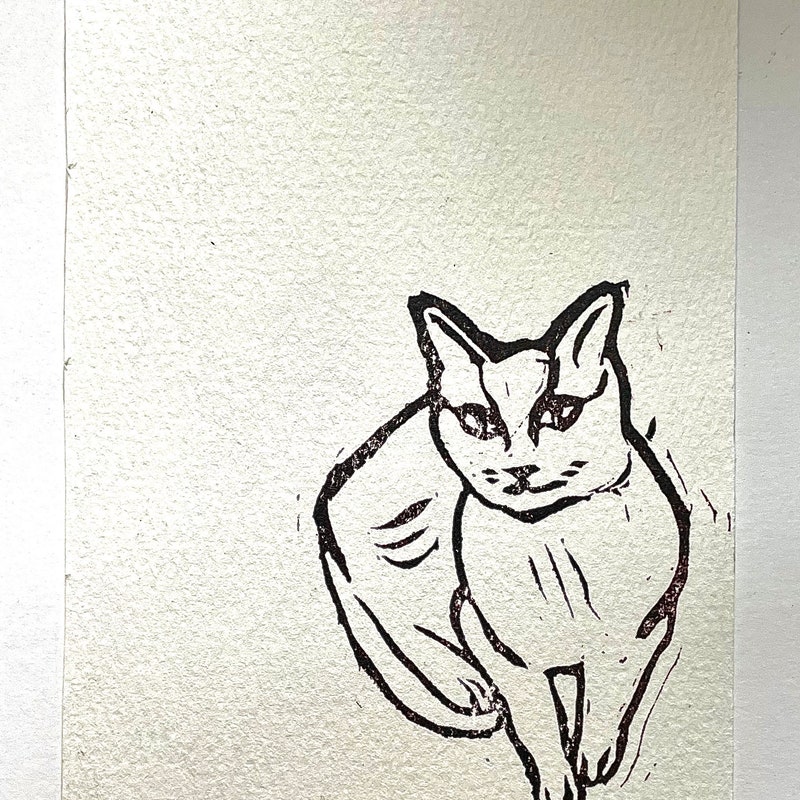Cat Block Print - Etsy
