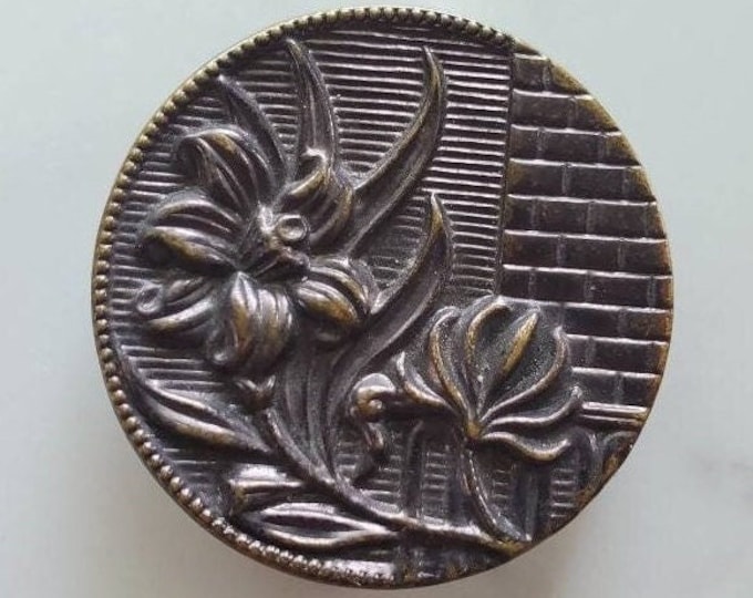 Antique Picture Button Brown Flower Picture Button Vintage Button ...