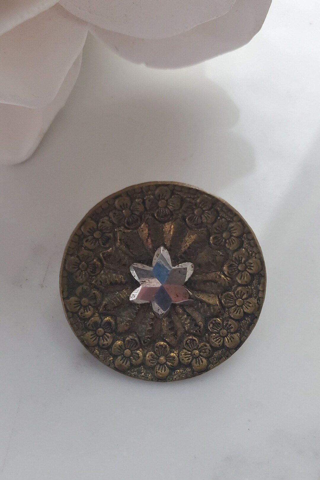 Antique Button Brass Cut Steel Button Victorian Button Star Vintage ...