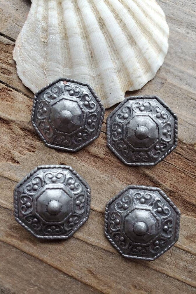 Vintage Pewter Buttons, Lot of 4, Silver Color, Hexagon, 7/8, Sewing ...