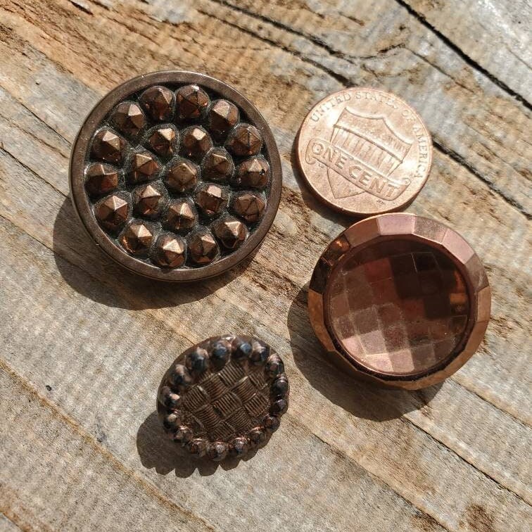 Antique Black Glass Buttons With Bronze Luster, Victorian Aesthetic ...