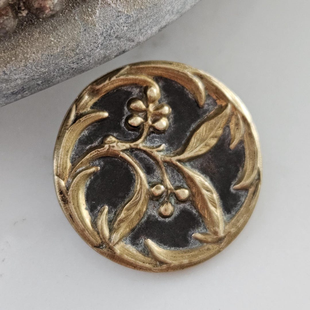 Antique Brass Picture Button Antique Victorian Button Cherry Button ...