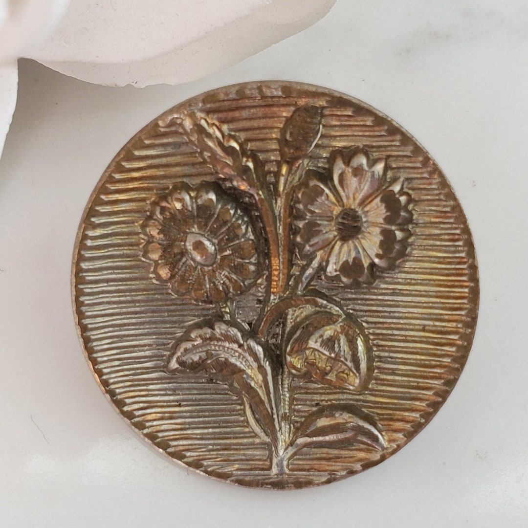 Vintage Flower Button Antique Picture Button Antique Button Brass ...