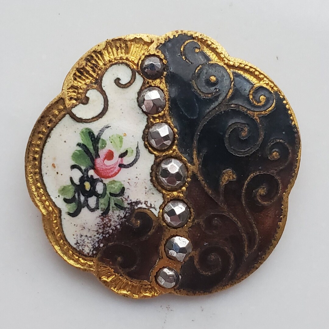 Antique Enamel Button Cut Steel Button French Enamel Victorian Button ...
