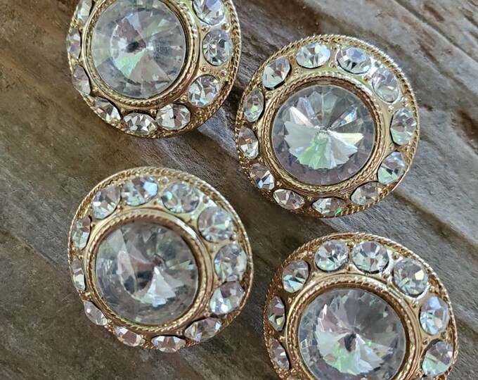 4 Vintage Rhinestone Buttons, Gold Finish Vintage Buttons, Wedding ...
