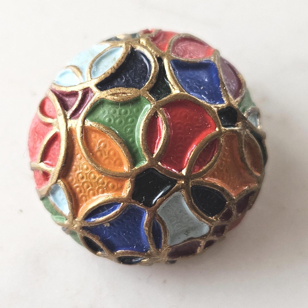 Antique Art Nouveau Enamel Button: Colorful French Collector Button ...