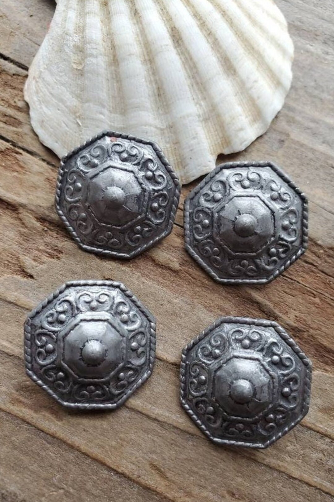 Vintage Pewter Buttons, Lot of 4, Silver Color, Hexagon, 7/8", Sewing ...