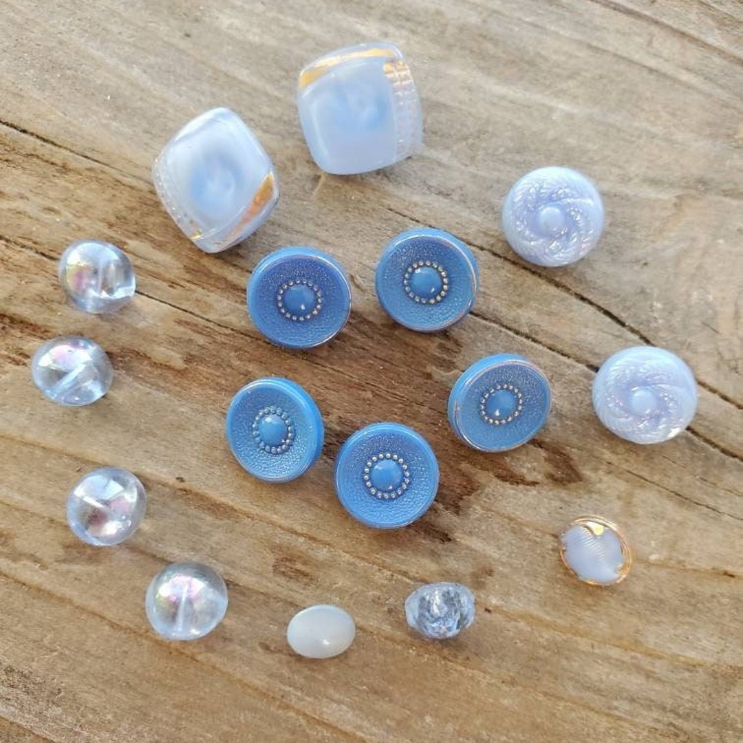 Vintage 1940's Blue Glass Buttons, Czech Glass Buttons, Jewelry Making ...