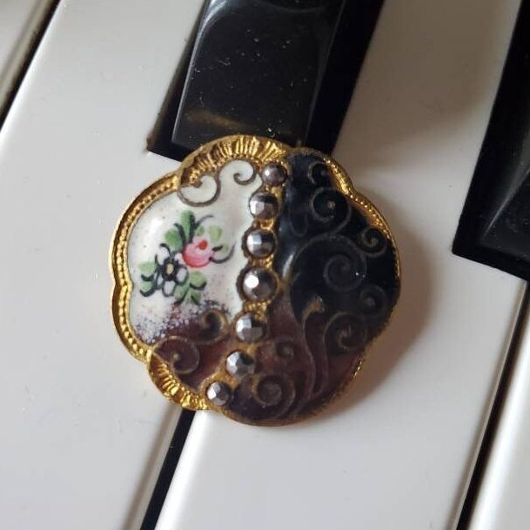 Antique Enamel Button Cut Steel Button French Enamel Victorian - Etsy