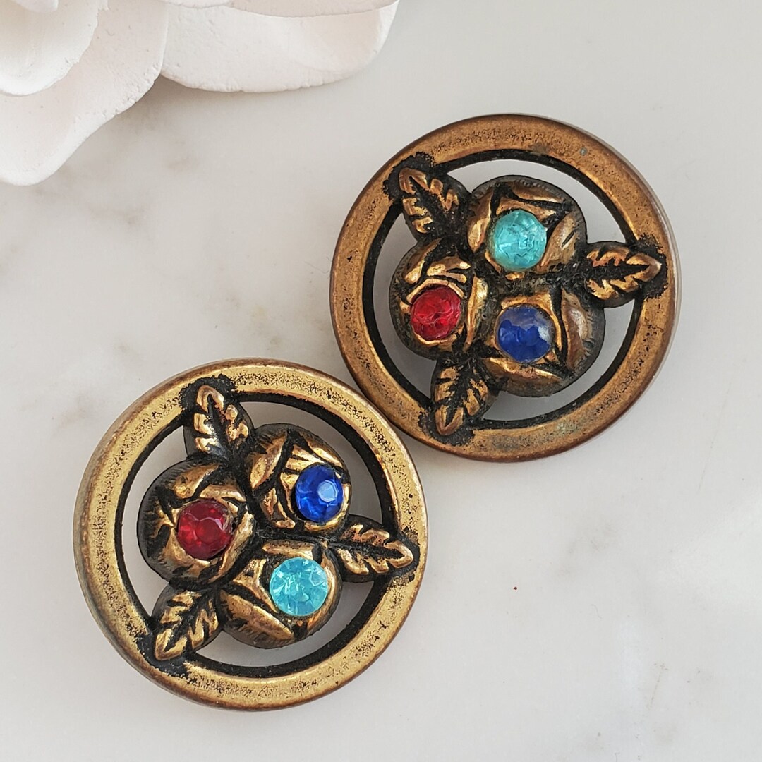 Vintage Rhinestone Buttons Lot of 2 Mid Century Buttons Plastic ...