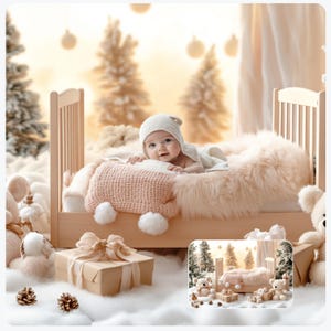Cream Christmas Newborn Backdrop Cozy Scene With Beige Ornaments ...