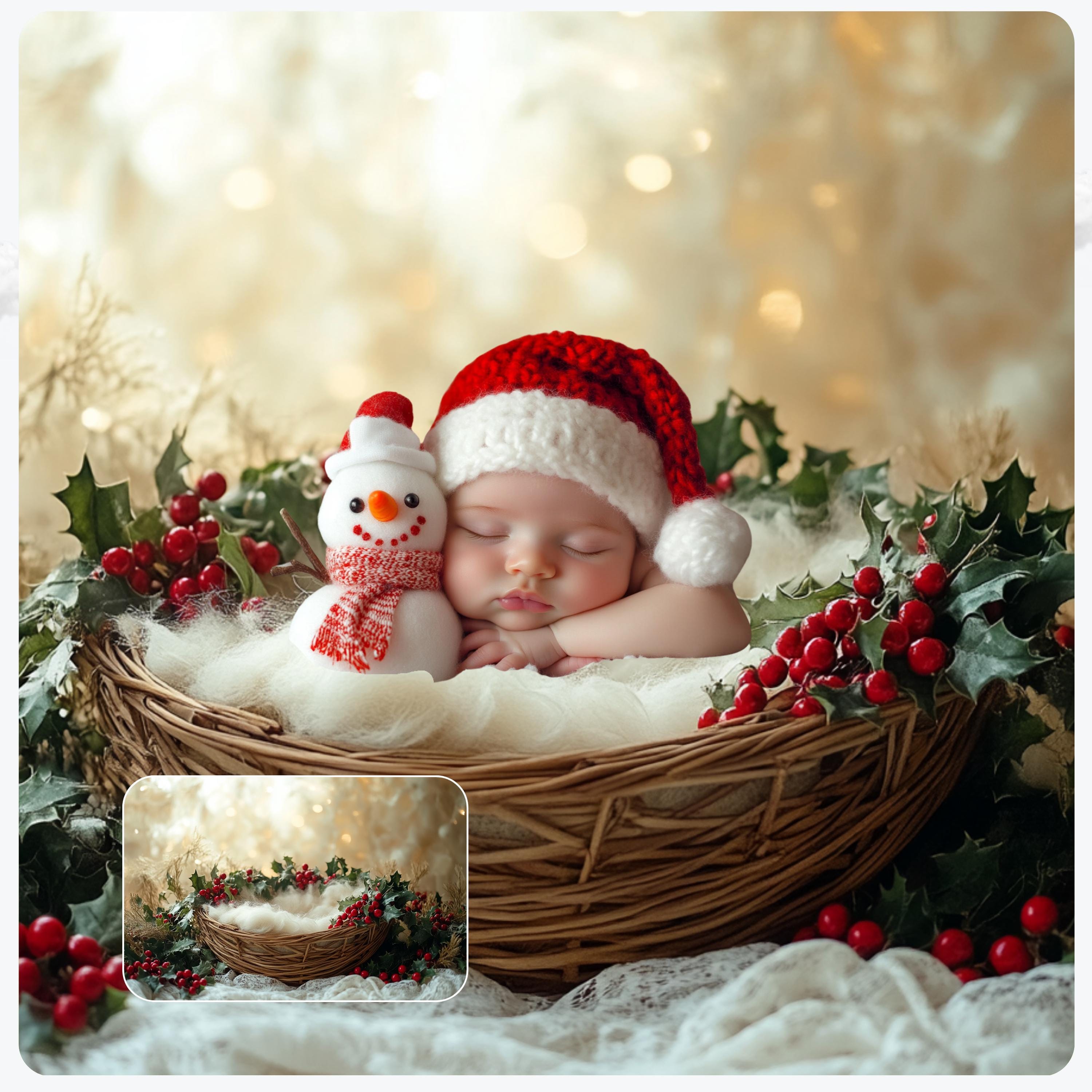 Newborn Christmas Basket Photography Backdrop Festive Holiday Baby ...