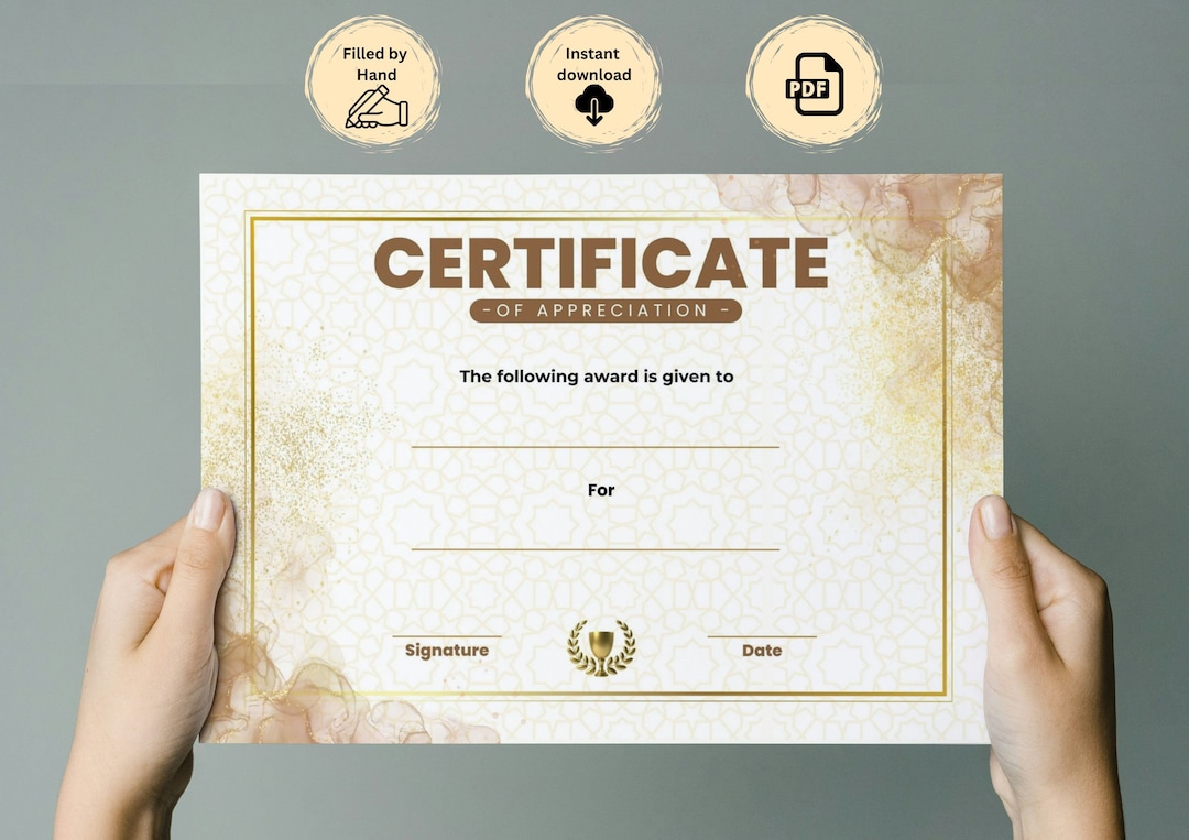 Blank Luxury Beige & Gold Award Certificate, Moroccan Certificate of ...