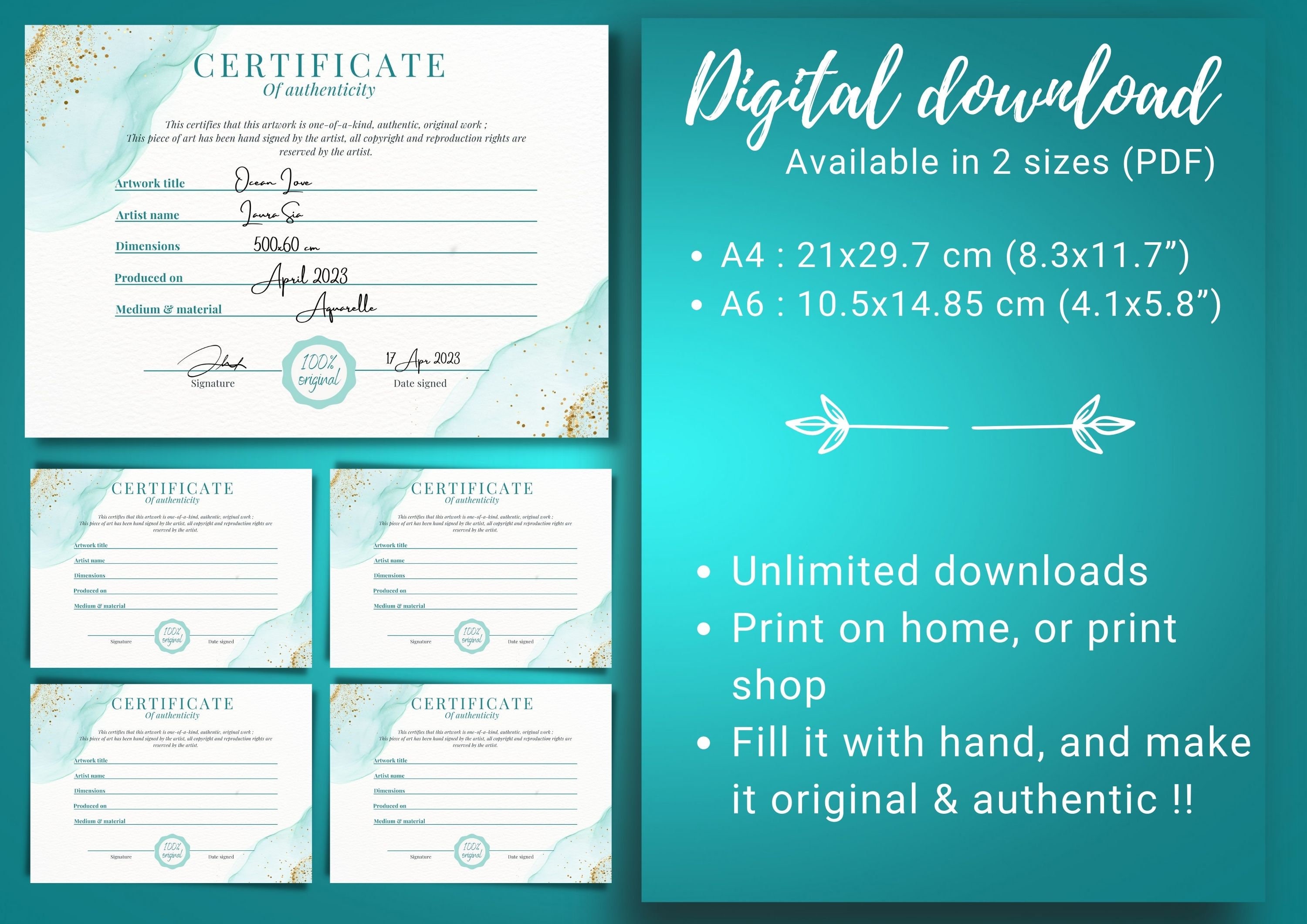 Certificate of Authenticity Template Printable, Abstract Handwritten ...