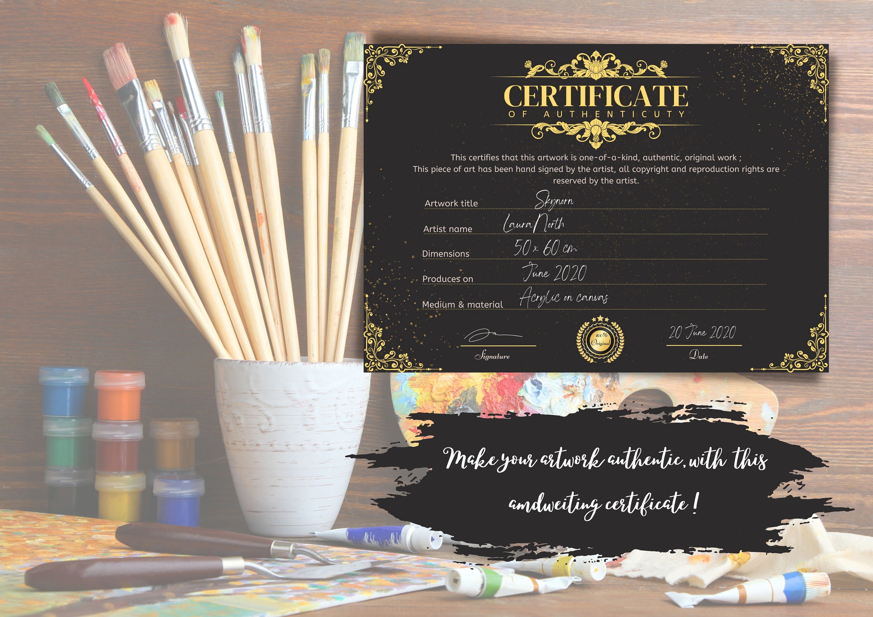 Black Bohemian Vintage Certificate of Authenticity Template Printable ...