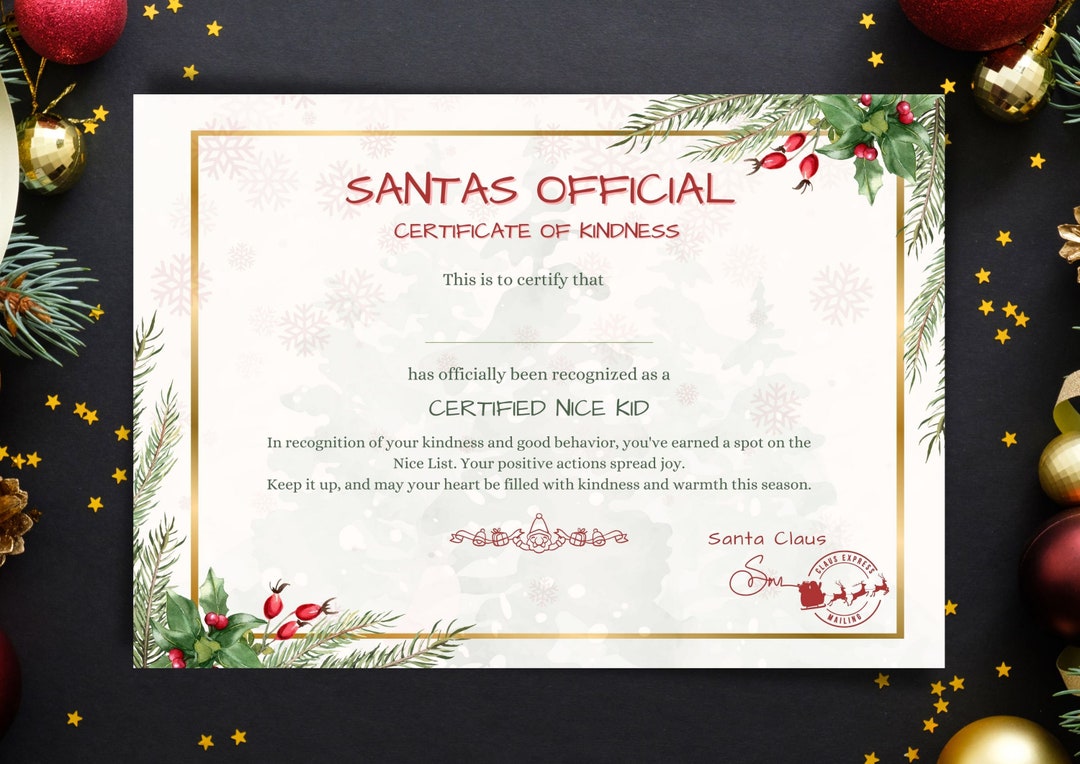 Certificate of Kindness From Santa, Santa's Nice List, Easy to Print ...