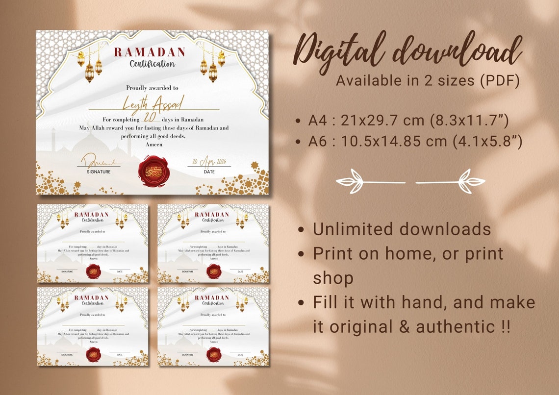 Brown Gold Certificate Ramadan Fasting, Kids Award for First Ramadan ...