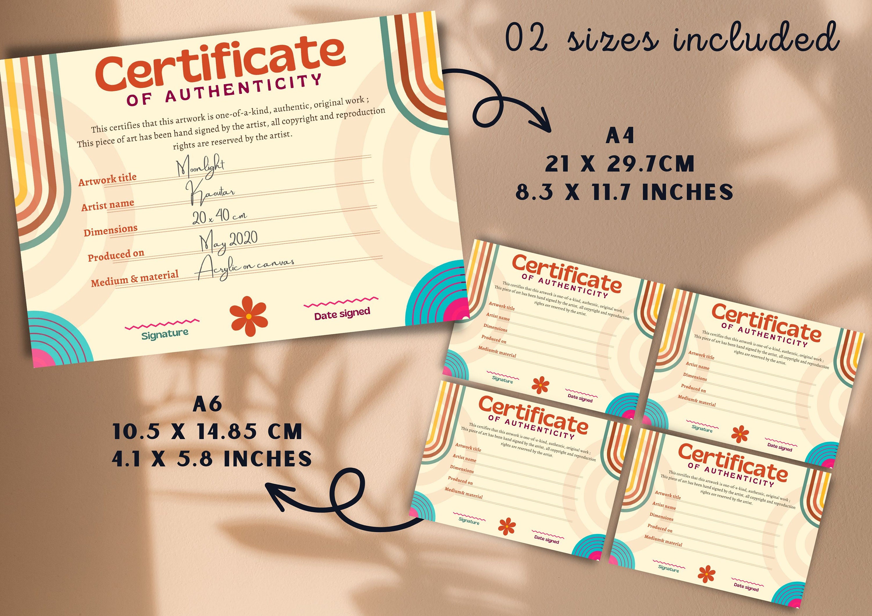 Groovy Rainbow Certificate of Authenticity Printable for Artists ...