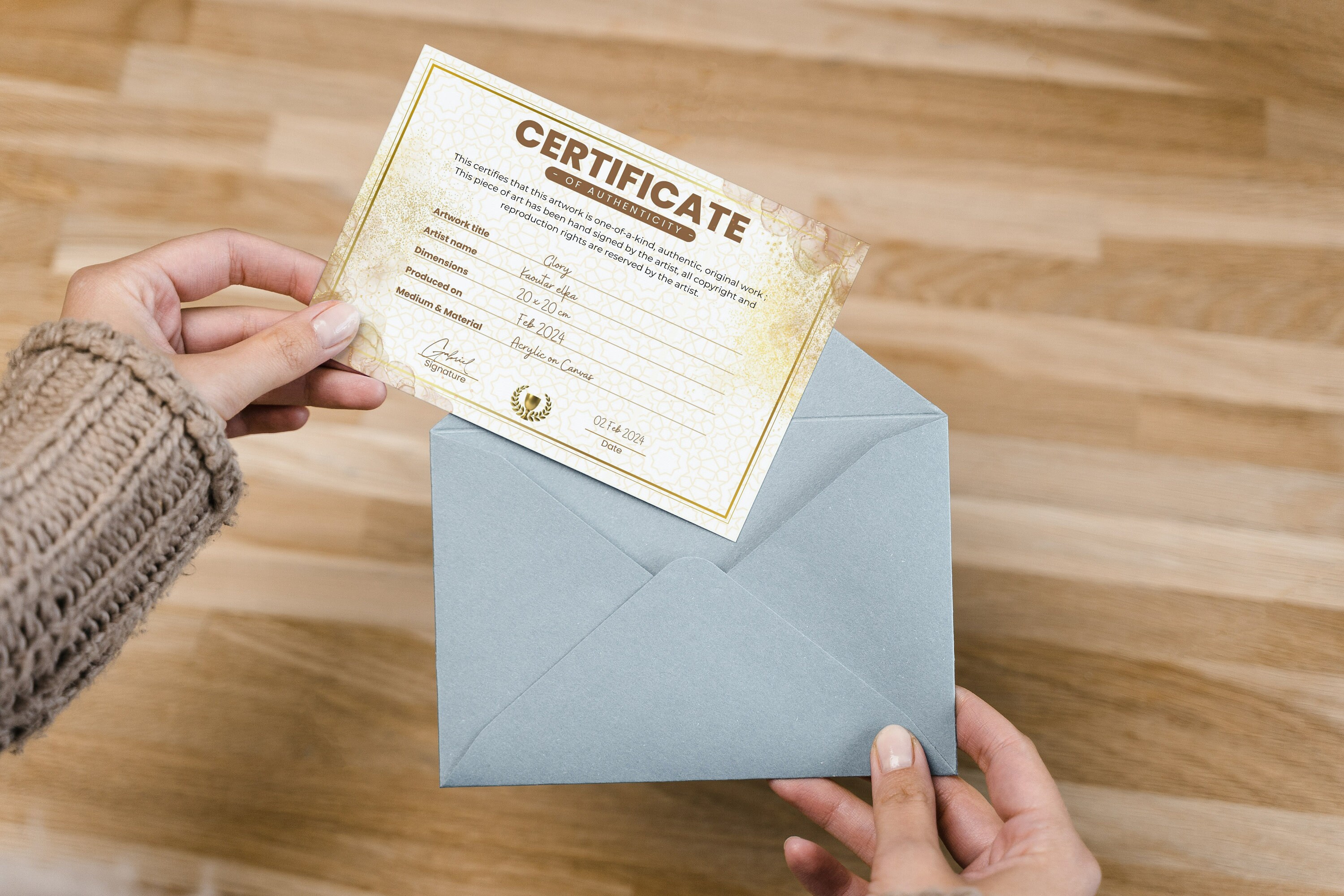 Blank Luxury Beige & Gold Certificate of Authenticity, Moroccan ...
