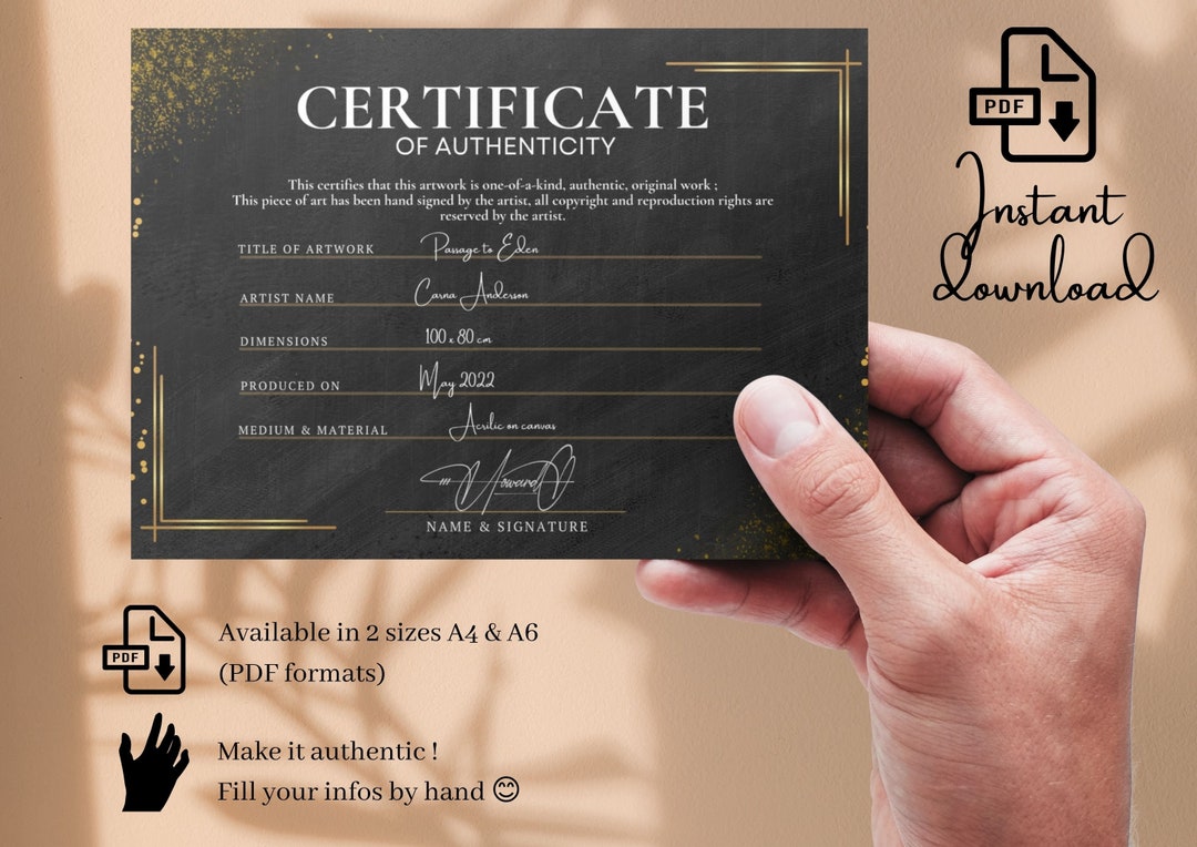 Certificate of Authenticity Template Printable, Black Vintage ...