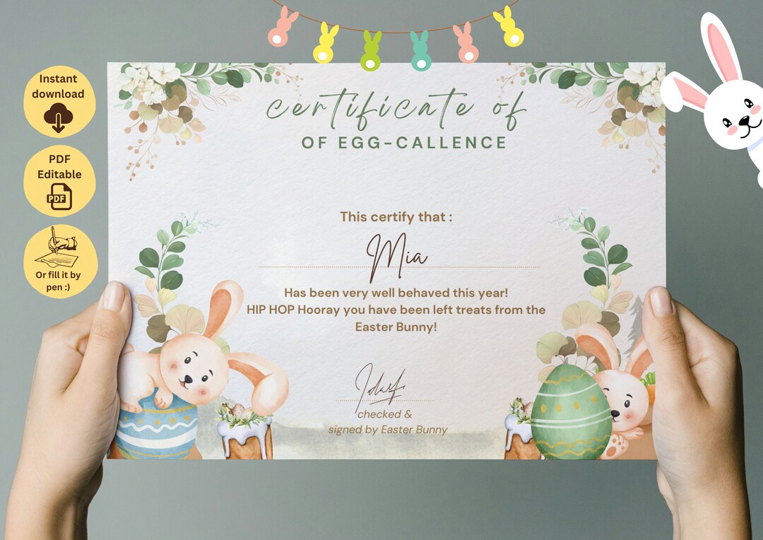 BLANC Green Olive Certificate From Easter Bunny, Kids Appreciation ...