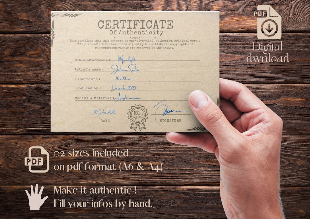 Vintage Certificate of Authenticity Template Printable, Vintage ...