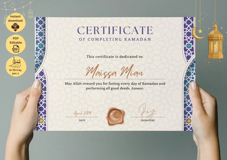 Islamic Certificate of Completing Ramadan, Kids Award for First Ramadan ...