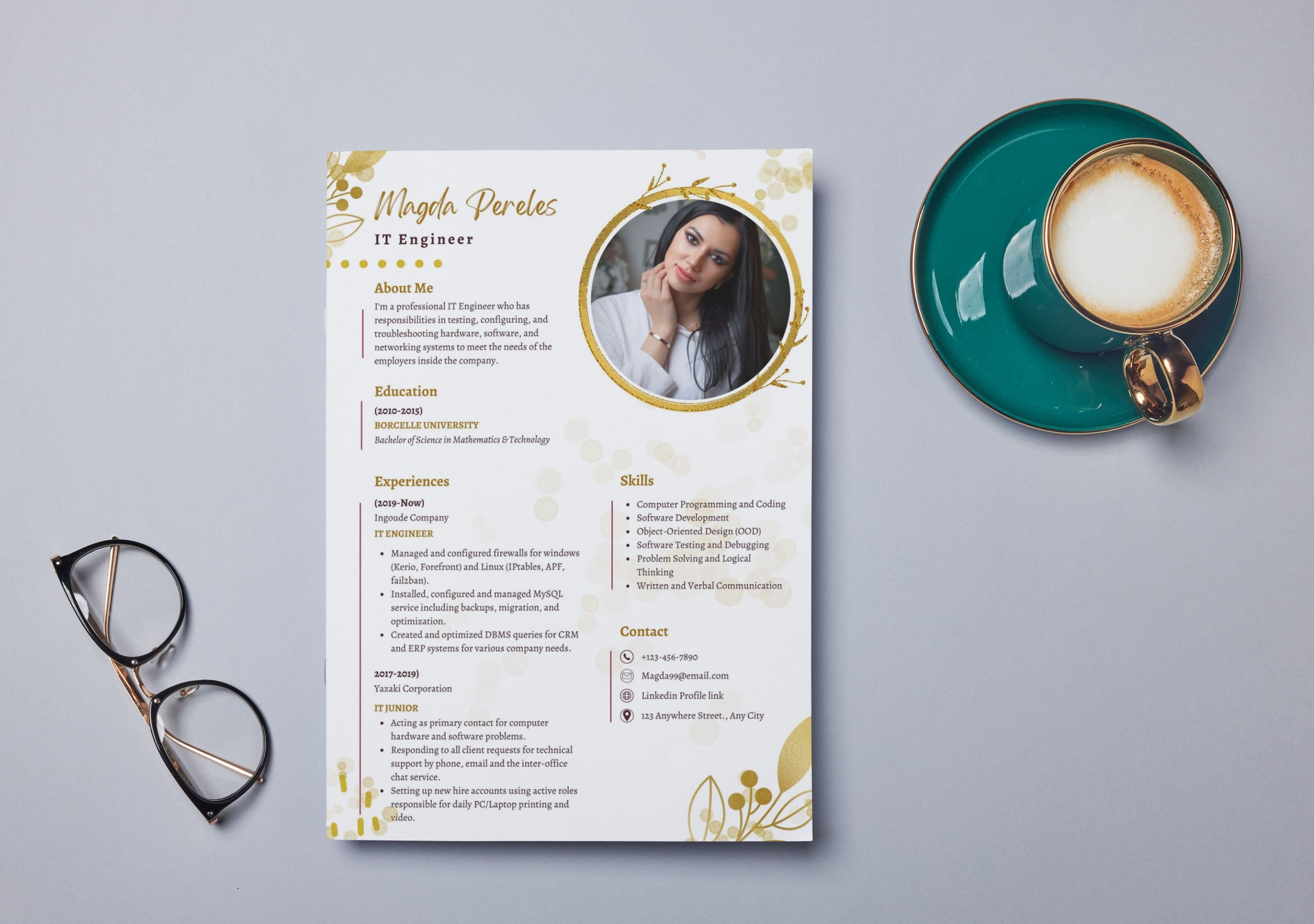 Elegant Gold Resume Template Editable in Canva, CV Template, Modern ...