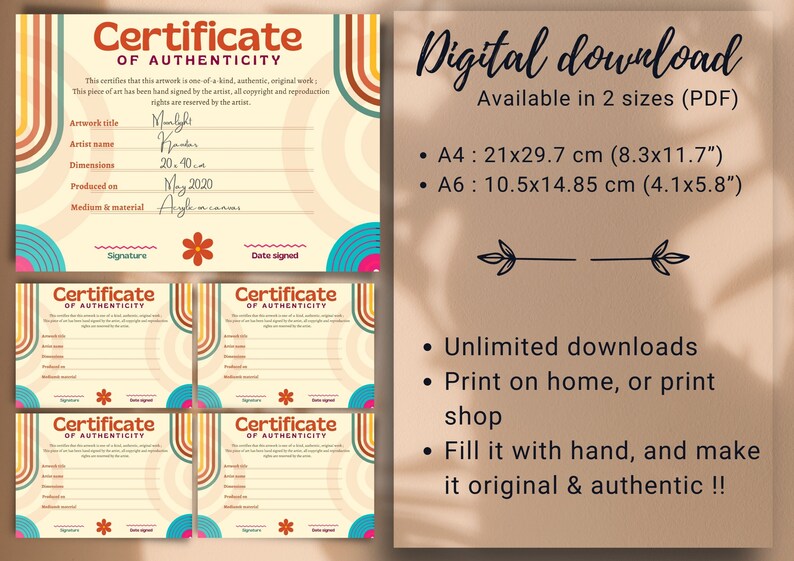 Groovy Rainbow Certificate of Authenticity Printable for Artists ...