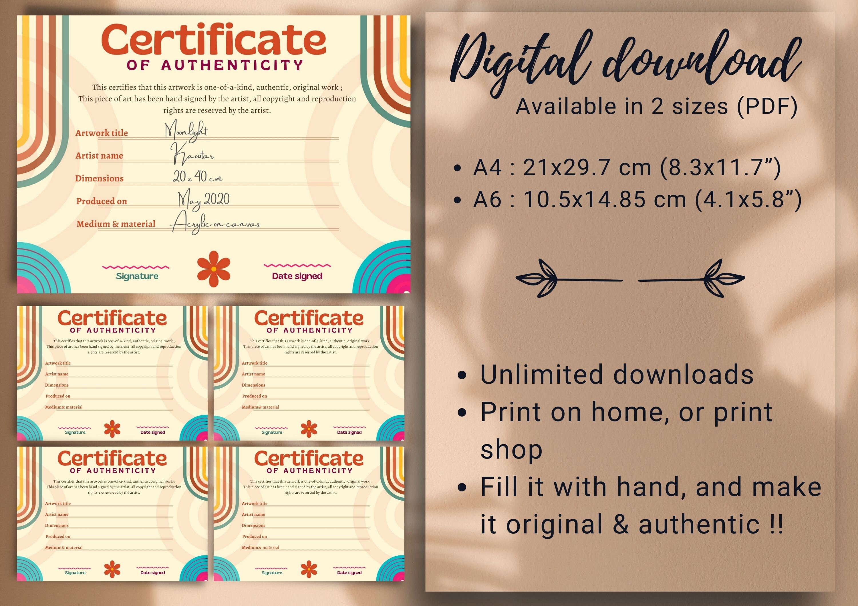 Groovy Rainbow Certificate of Authenticity Printable for Artists ...