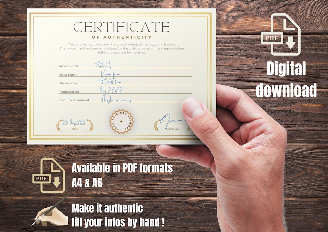 Simple Gold Certificate of Authenticity Template Printable ...