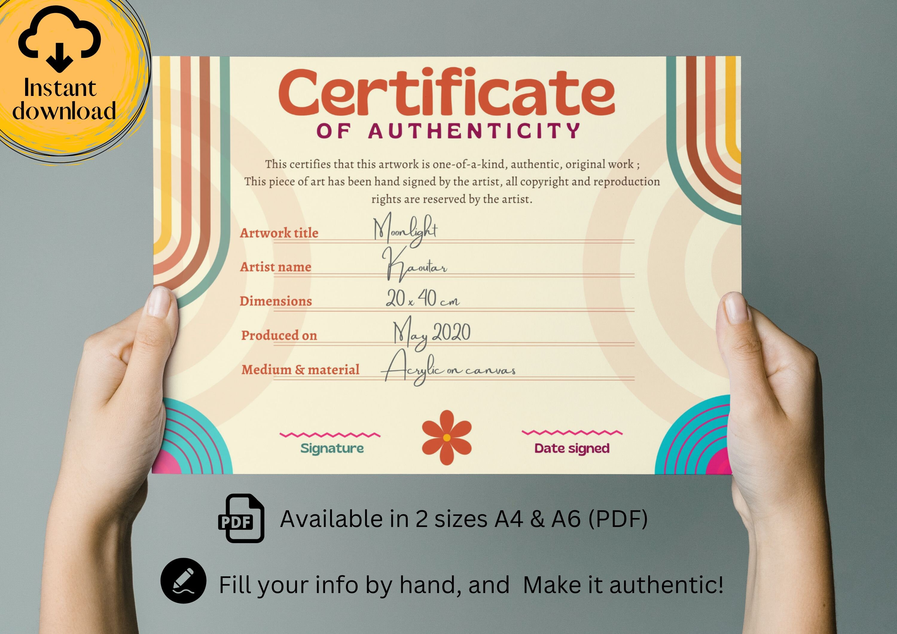 Groovy Rainbow Certificate of Authenticity Printable for Artists ...
