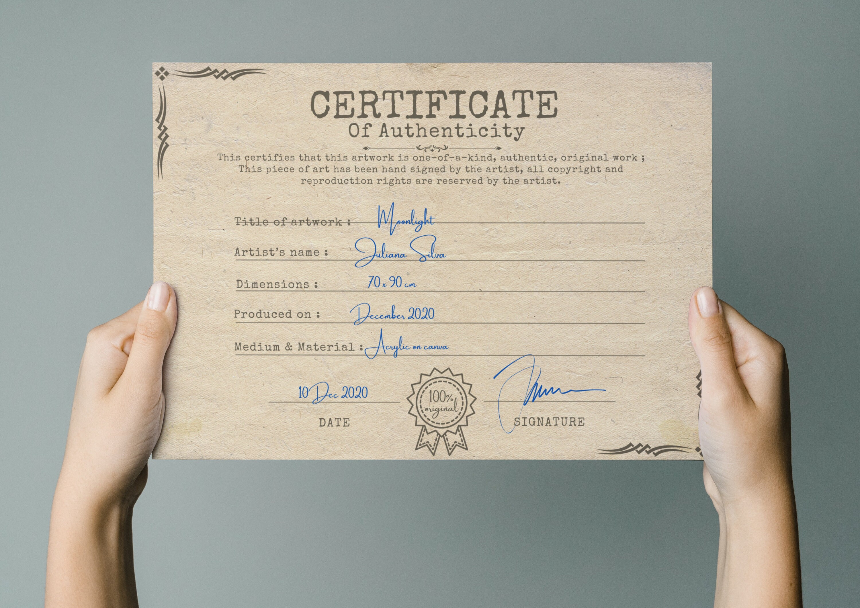 Vintage Certificate of Authenticity Template Printable, Vintage ...