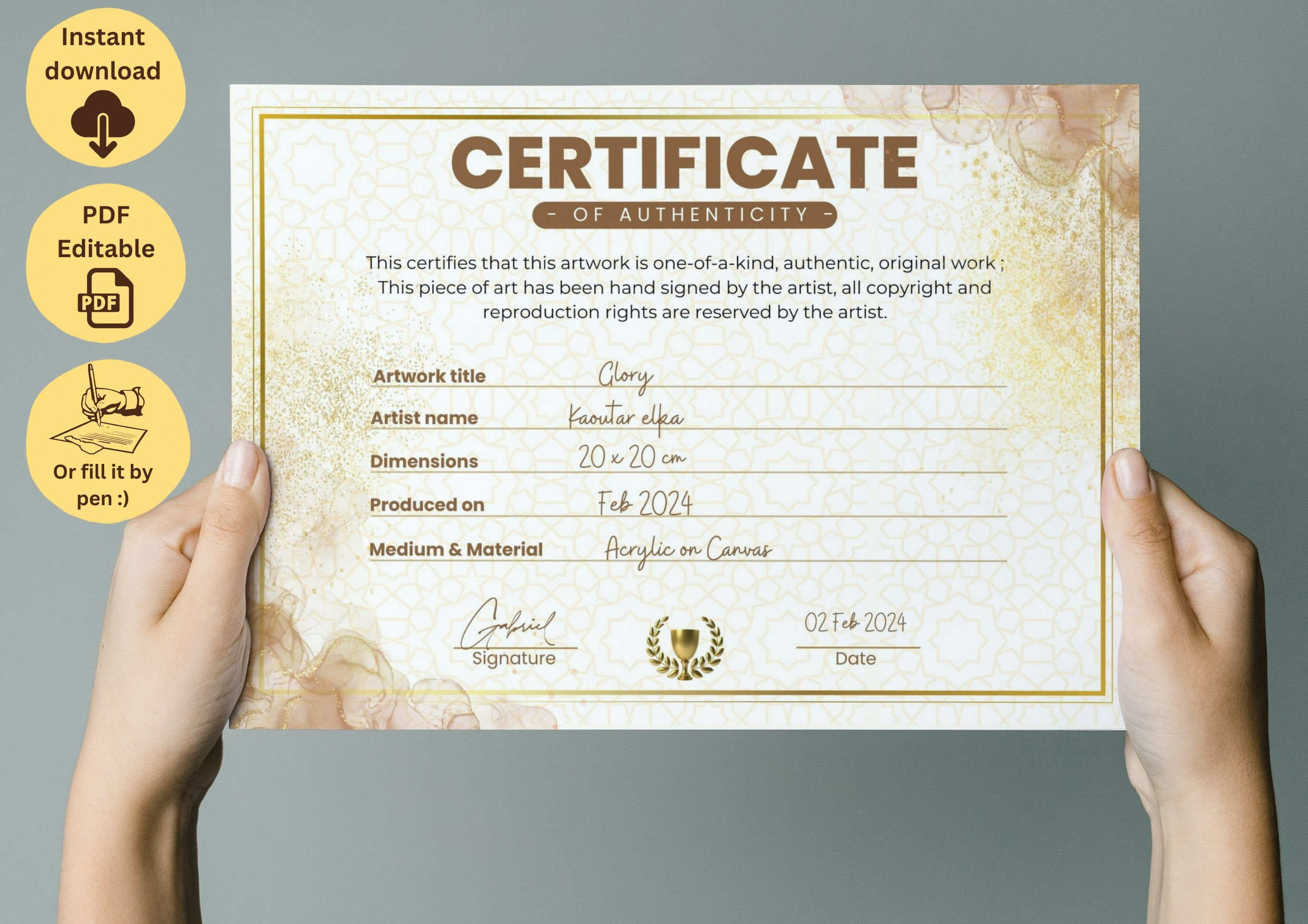Blank Luxury Beige & Gold Certificate of Authenticity, Moroccan ...