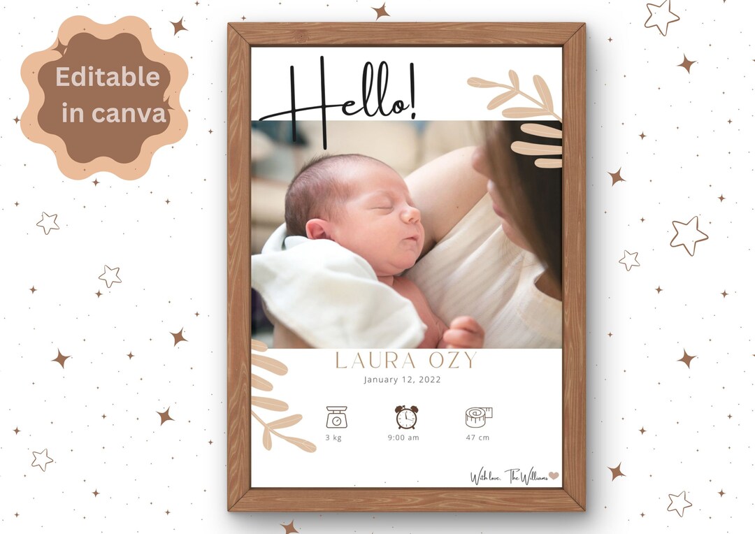 Bohemian Baby Birth Poster, Christening Gift, New Born Stats Print ...