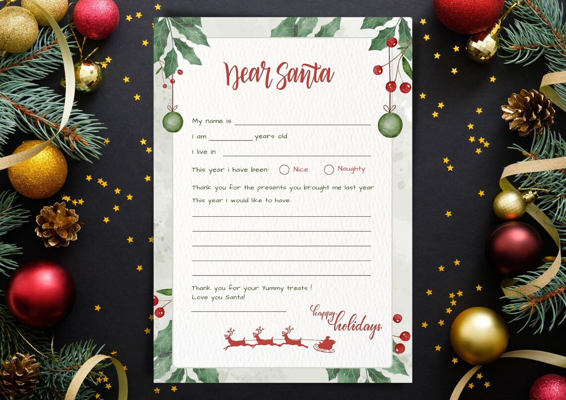 Cute Letter to Santa Printable, Easy to Print Dear Santa, Kids Wish ...