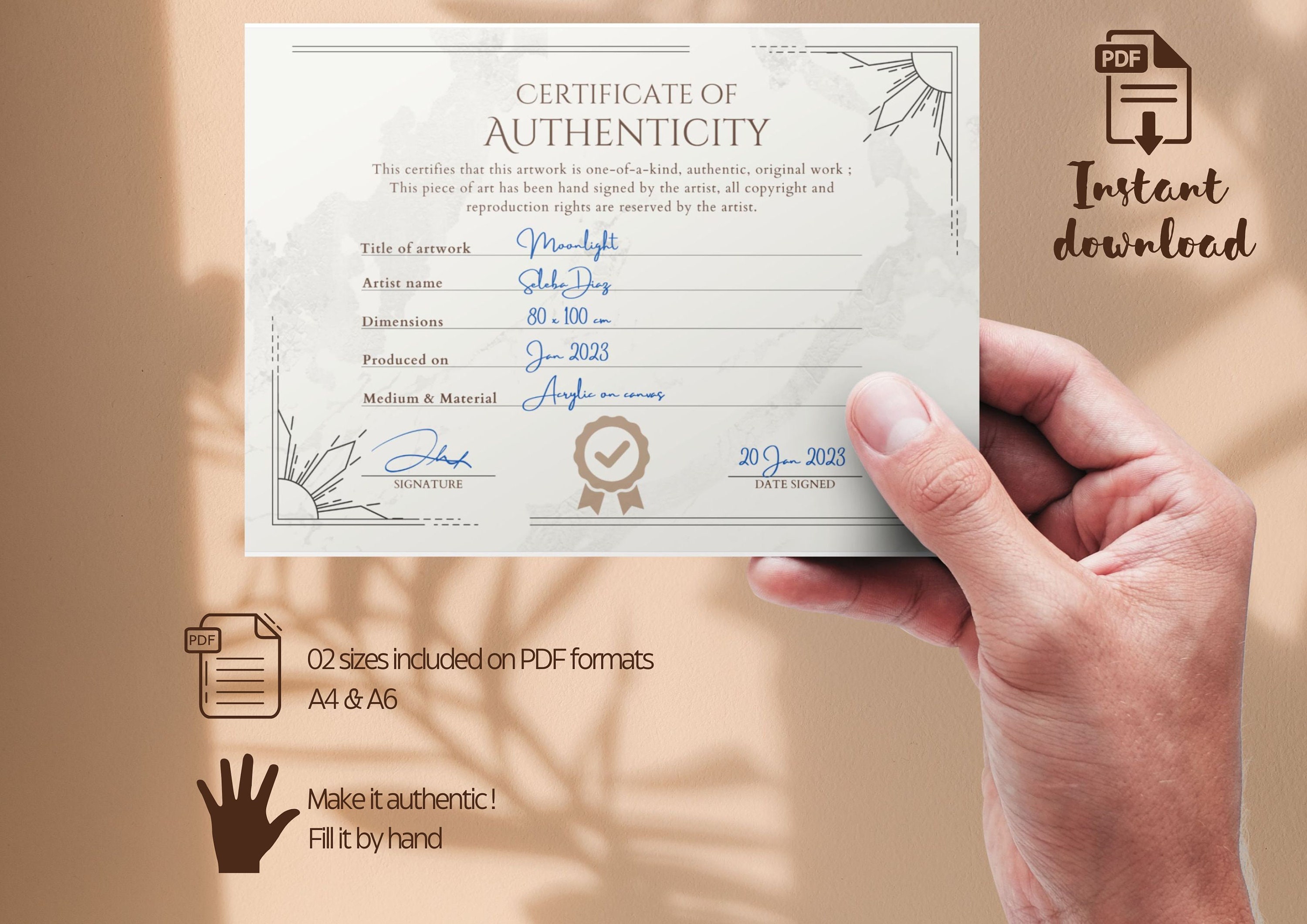 Certificate of Authenticity Template Printable, Crystal Authenticity ...