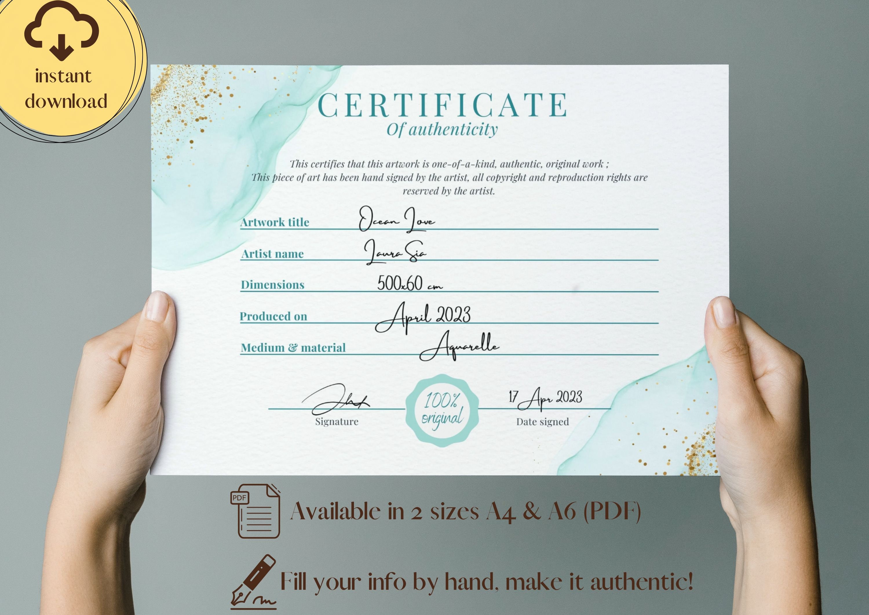 Certificate of Authenticity Template Printable, Abstract Handwritten ...