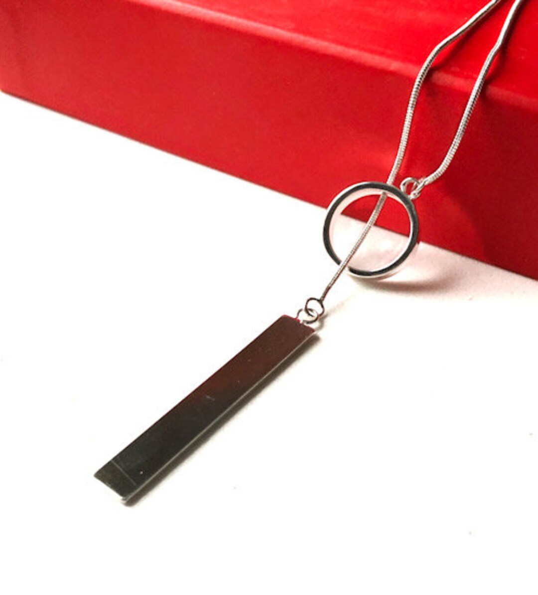 Sterling Silver Circle Strip Long Chain and Pendant - Etsy