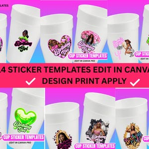 Cup Stickers Templates Edit in Canva Template Bundle 14 Designs ...