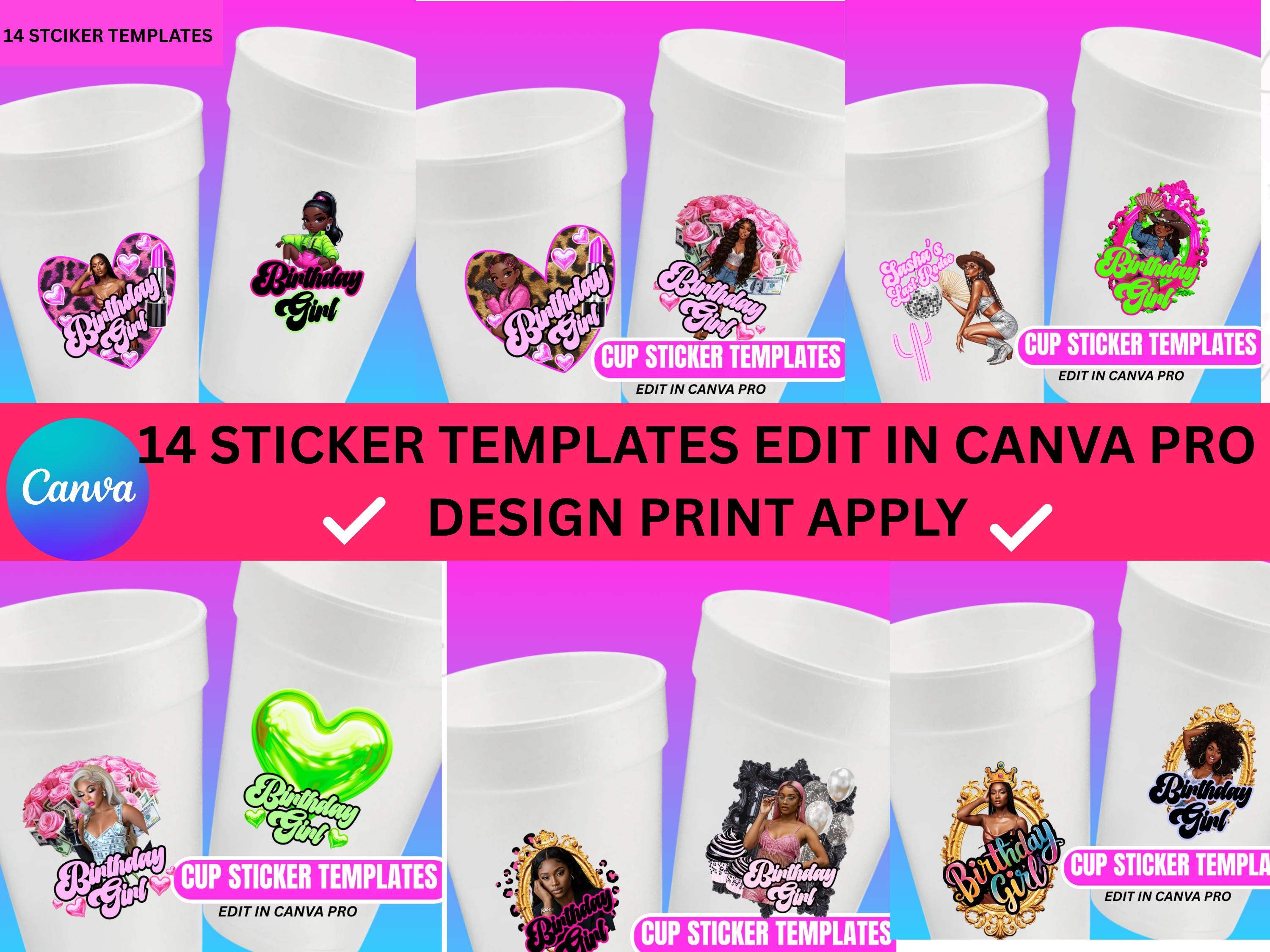 Cup Stickers Templates Edit in Canva Template Bundle 14 Designs ...