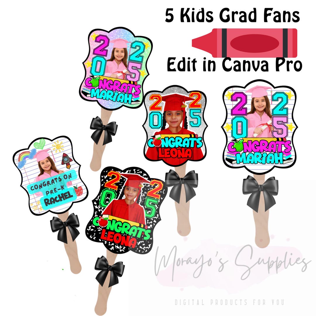 Kids Grad Fan Template Editable Graduation Hand Fan for Kids Custom ...