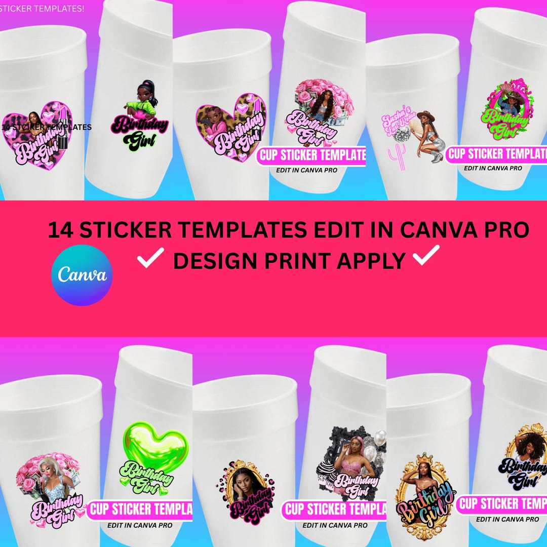 Cup Stickers Templates Edit in Canva Template Bundle 14 Designs ...