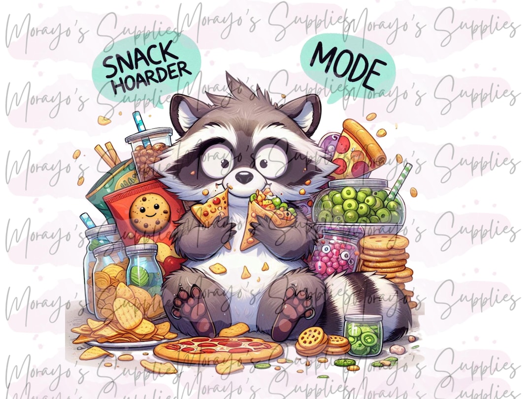 Snack Hoarder Png Funny Raccoon With Snacks Png Funny Retro Png, Trendy ...