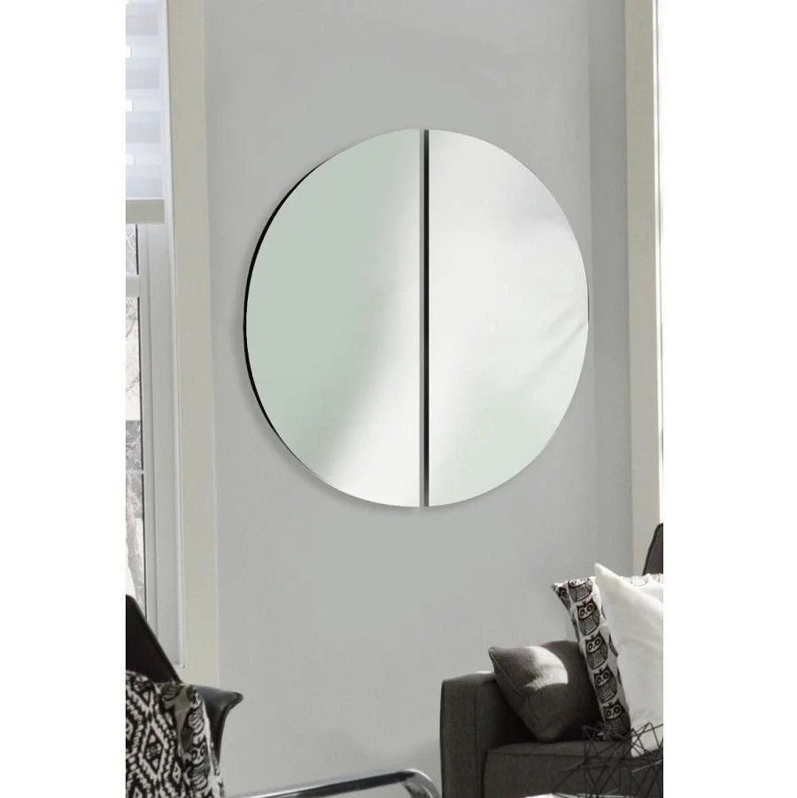 Half Moon Round Mirror Decorative Two Pieces Circle Mirror - Etsy