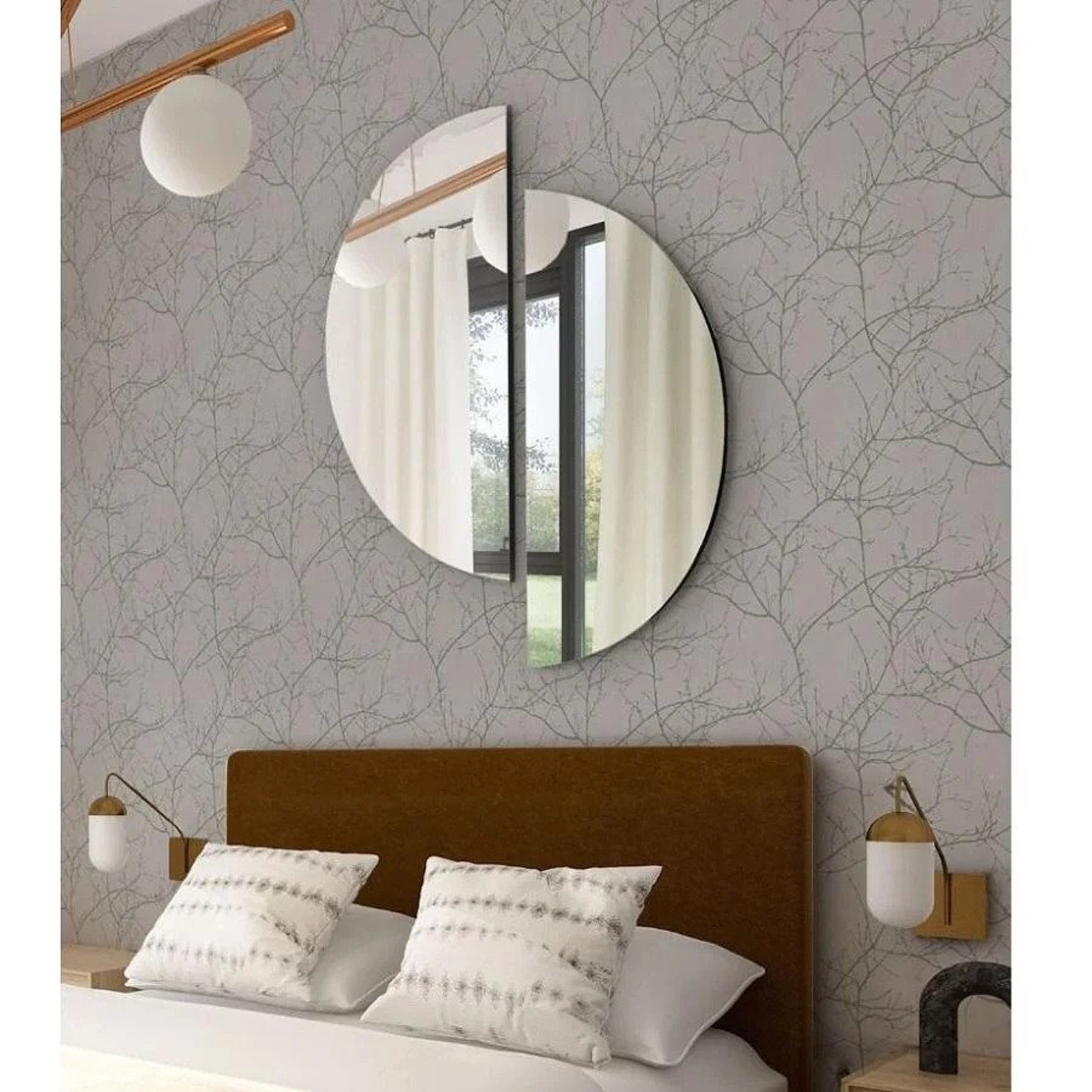 Half Moon Round Mirror Decorative Two Pieces Circle Mirror - Etsy