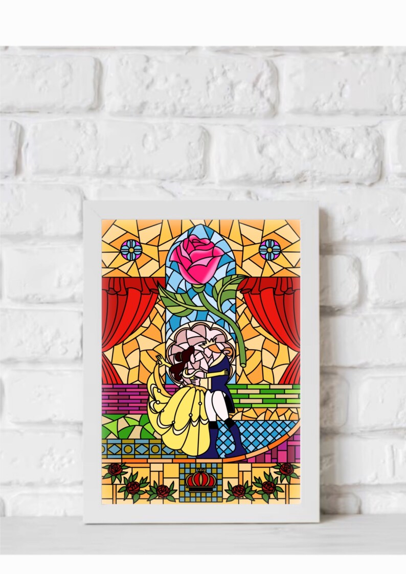 Beauty and the Beast Stained Glass Window Inspired Print | Digital ...